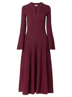 Simkhai Genna Ribbed-knit Midi Dress - Burgundy