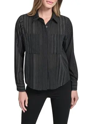Dkny Studded Chiffon Button-up Shirt - Black