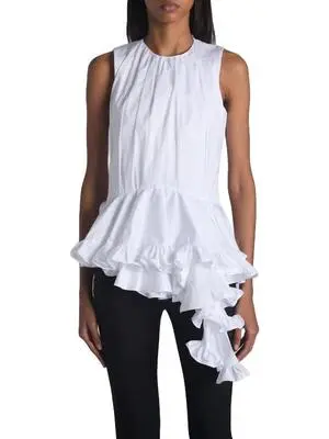 Alexander McQueen Asymmetric Ruffle Cotton Top - Ivory
