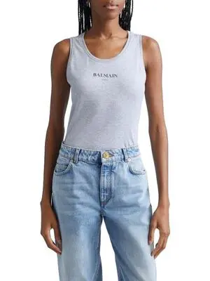 Balmain Logo Graphic Tank - Yeq Grey/black