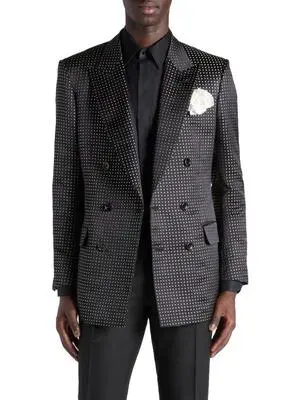 TOM FORD Polka Dot Jacquard Duchesse Mulberry Silk Double Breasted Jacket - Nnl Combo Black/ivory