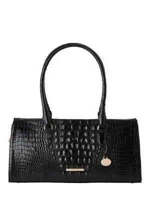 Brahmin Croc-embossed Leather Satchel - Black