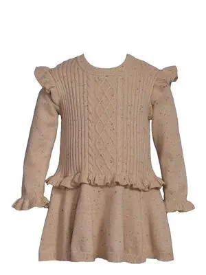 IRIS & IVY Cable Long Sleeve Cotton Sweater Dress - Natural