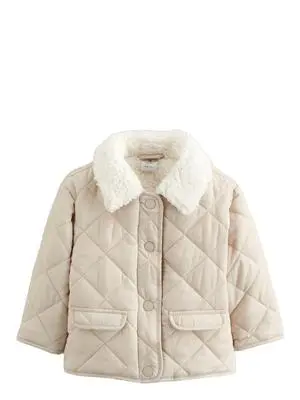 Nordstrom Quilted Coat With Faux Fur Collar - Beige Oatmeal