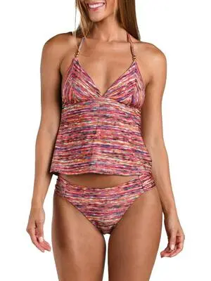 SUNSHINE 79 Shimmer Ripple Halter Tankini - Pink Multi