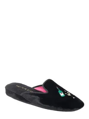 PATRICIA GREEN Champagne Embroidered Slipper - Black