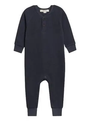 KENDI Crosby Waffle Knit Henley Romper Navy