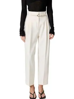 NOCTURNE Belted Pleated Trousers - Ivory