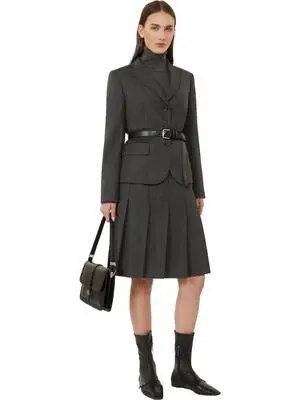 Max Mara Flannel Pleated Skirt - Dark Grey