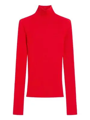 Max Mara Wool Ribbed Mock Neck Sweater - Red