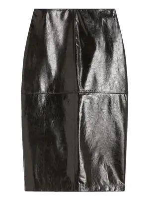 Max Mara Midi Nappa Leather Skirt - Black