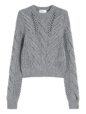 Max Mara Cable-knit Crew-neck Sweater - Medium Grey