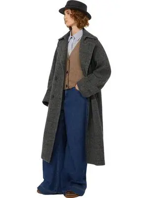 Max Mara Long Wool-blend Tweed Trench Coat - Dark Grey
