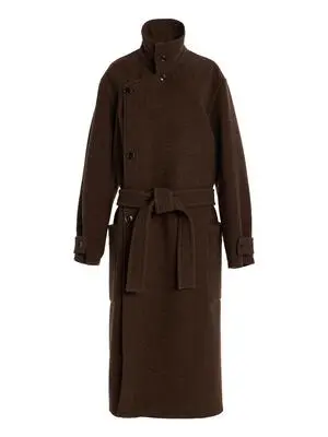 LEMAIRE Wool Wrap Coat - Brown