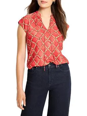POINT Squiggle Check Cap-sleeve Top - Red Multi
