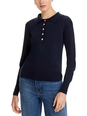 SINGLE THREAD Ribbed Polo Sweater - Navy