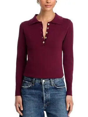 SINGLE THREAD Ribbed Polo Sweater - Wine
