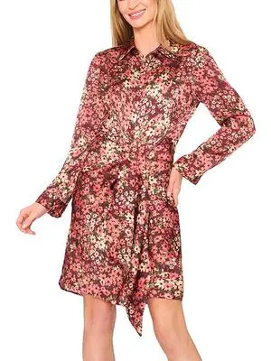 CECE DUPRAZ Floral Print Tie-front Shirt Dress - Fresh Berry