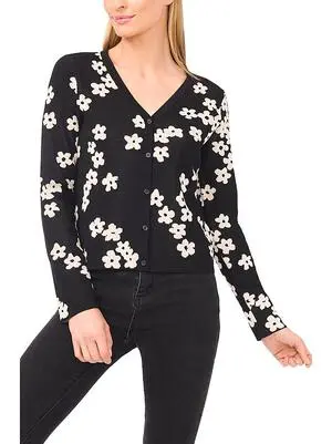 CECE DUPRAZ Flower Jacquard Cardigan - Rich Black