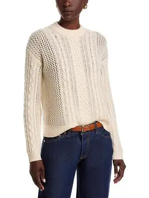 Bloomingdale'S Multi Cable Drop Shoulder Cashmere Sweater - Ecru