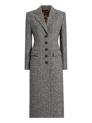 Dolce & Gabbana Single-breasted Coat In Chevron Wool - Multicolor