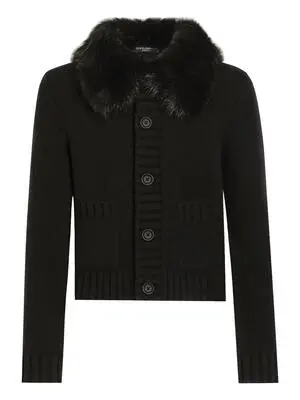 Dolce & Gabbana Wool Jacket With Fur-effect Collar - Black