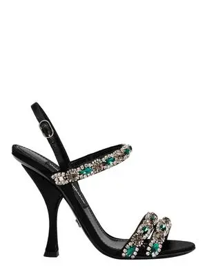 Dolce & Gabbana Embroidered Satin Sandals - Black