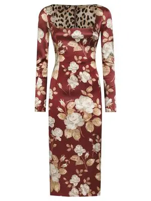 Dolce & Gabbana Vintage Rose- Fitted Satin Dress - Print