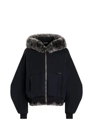 Dolce & Gabbana Hooded Zip-up Sweatshirt With Fur Trim - Black