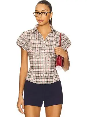 GUIZIO Liana Plaid Top - Bear Plaid