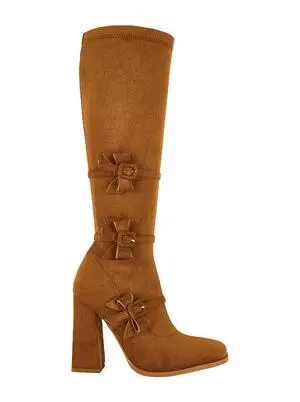 ZEMETA Bow Suede Boots - Tan