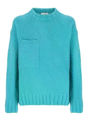 LANEUS Textured Knit Sweater With Pocket - Blue