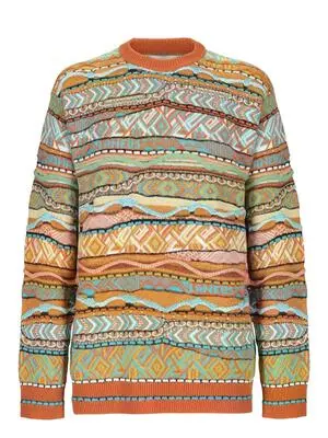 LANEUS Geometric-pattern Crew-neck Sweater - Orange