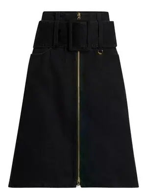Patou Belted Zip-front Skirt - Black