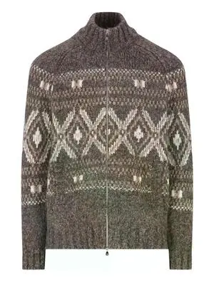 Brunello Cucinelli Fair Isle Cardigan Brown