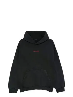 Balenciaga Logo-Embroidered Hoodie Black