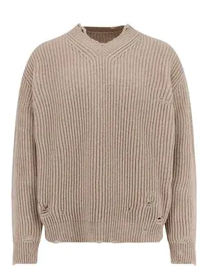 MAISON MARGIELA Wool Blend Distressed Sweater - Beige