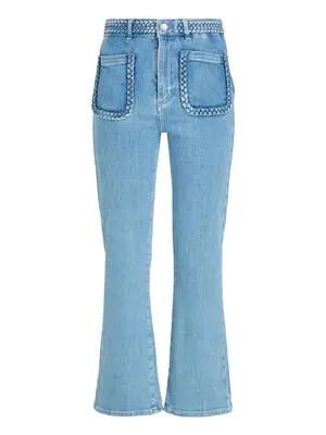 Maje Braided High-rise Bootcut Jeans - Light Denim