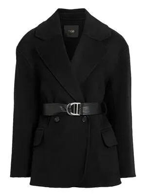 Maje Belted Wool-blend Felt Coat - Black