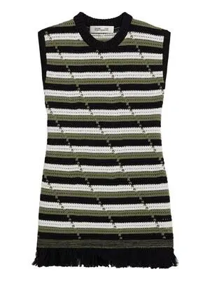 Diane Von Furstenberg Cassie Striped Pointelle-knit Cotton Vest - Army Green