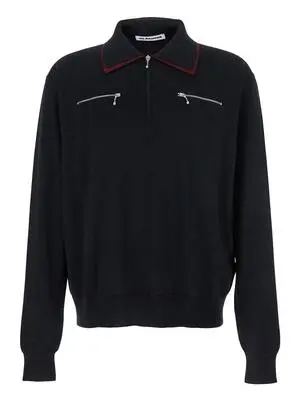 JIL SANDER Sweater With Classic Collar And Front Zip Pockets - Black
