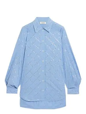 Sandro Crystal-embellished Striped Cotton-poplin Shirt - Light Blue