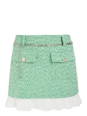 Maje Belted Satin-trimmed Cotton-blend Tweed Mini Skirt - Mint