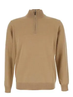 KANGRA Wool Half-zip High Neck Sweater - Beige