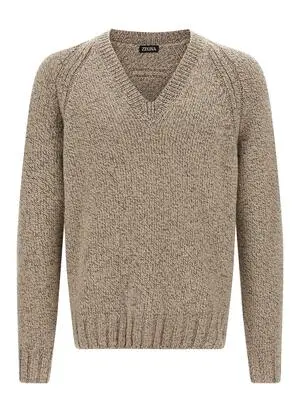 Zegna Knitted Cashmere Blend Sweater - Beige