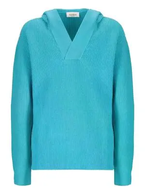 LANEUS Ribbed Hooded Sweater - Blue