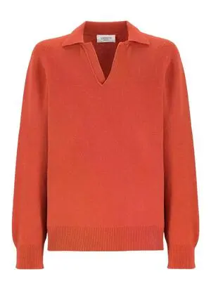 LANEUS Knitted V-neck Sweater - Orange