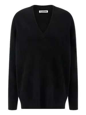JIL SANDER V-neck Wool-cashmere Sweater - Black