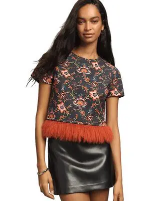 DOLAN LEFT COAST Printed Faux Fur Top - Black Iris
