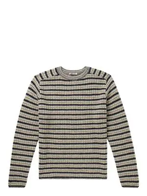 Auralee Striped Shetland Wool And Cashmere-blend Sweater - Gray